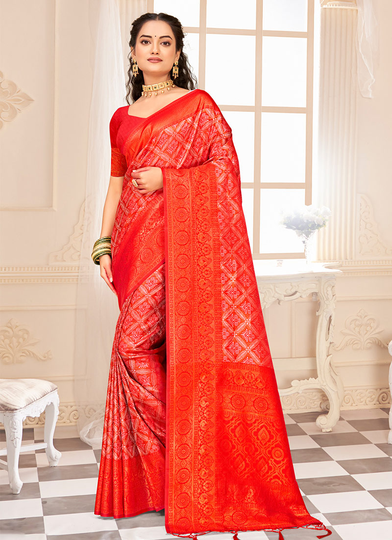 Buy Red Kanchipuram Silk Saree Bliss Festive Wear Online at Best Price ...