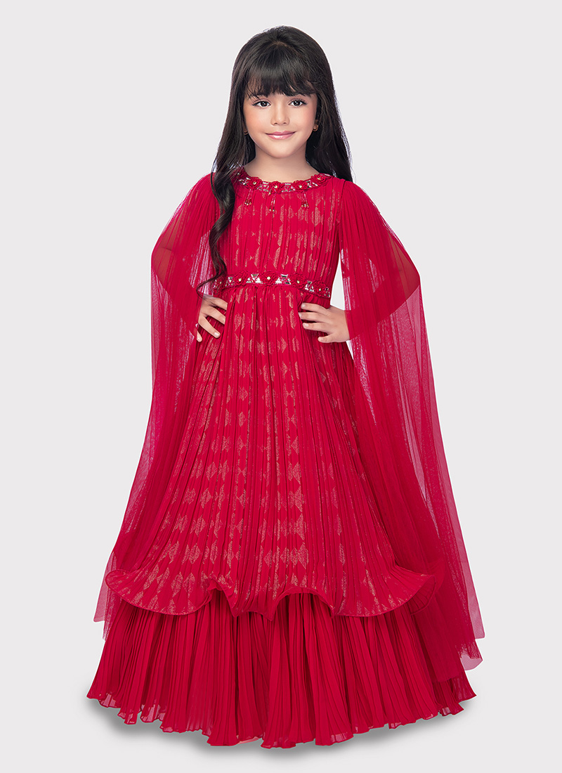 Shop Kids Girls Pink Kids Girls Double Layered Gown With Floral ...