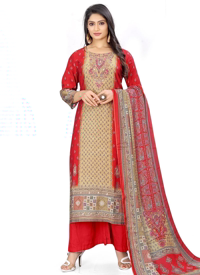 Buy Red Muslin Resham and Zari Palazzo Suit After Six Wear Online at ...