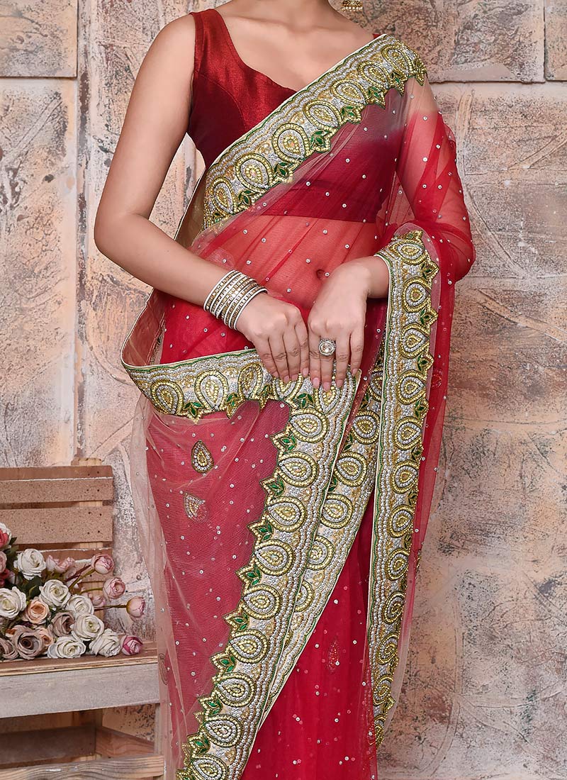 Hand Embroidered Sarees | Zardosi Sarees | Zari Stone work sarees
