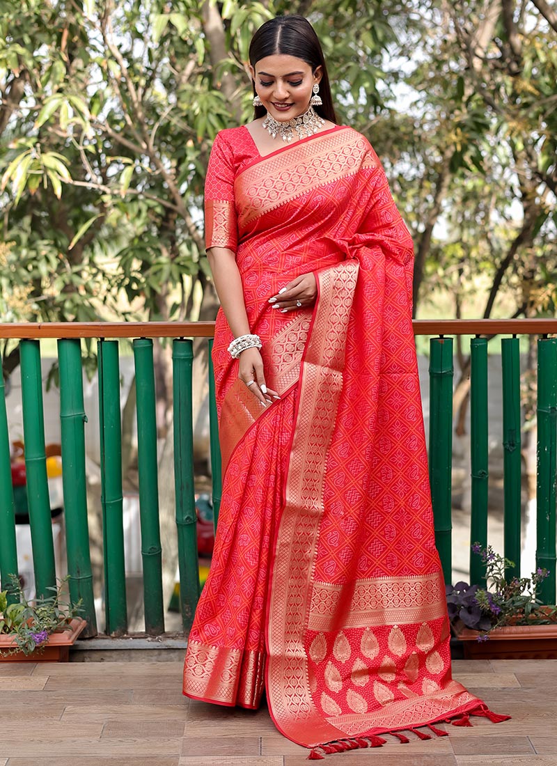 Shop Red Patola Handloom Silk Zari Woven Classy Saree With Blouse ...