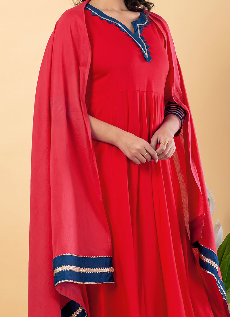 Shop Red Rayon Gota Patti Lace Work Anarkali Suit After Six Wear Online ...