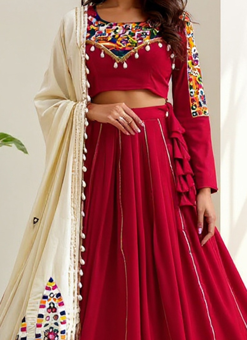 Shop Red Rayon Silk Kutch Mirror Gota Chaniya Choli Festive Wear in CA ...