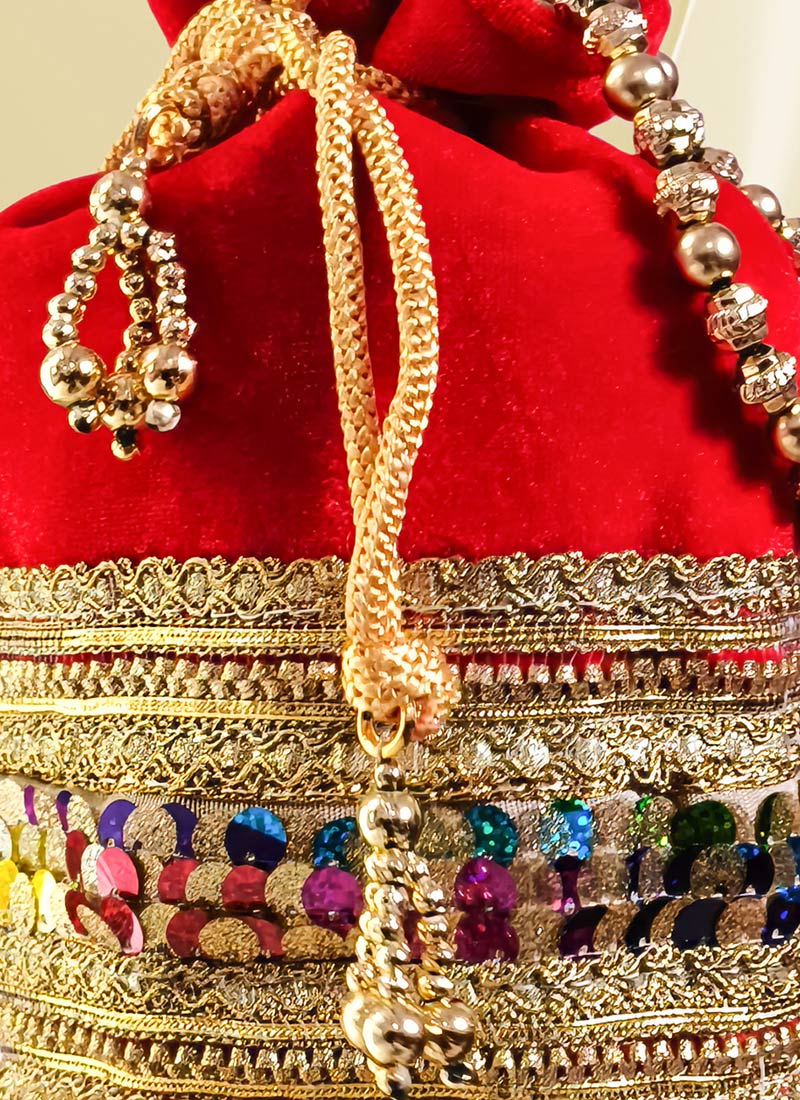 Shop Red Silk Embroidered Thread Potli Festive Wear Online at Best ...