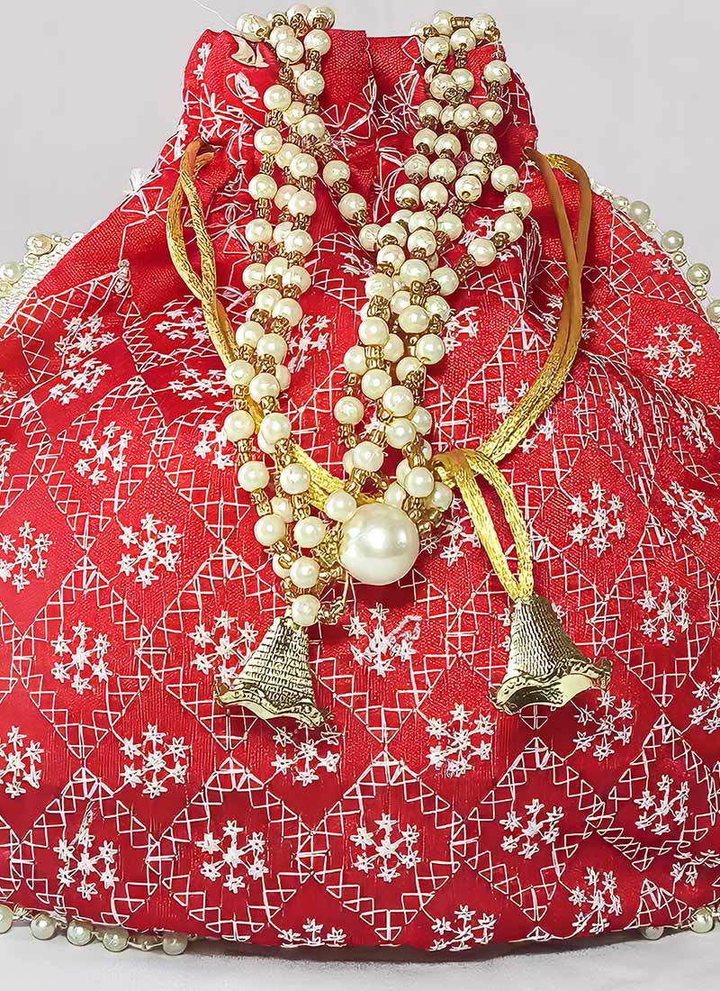 Shop Red Silk Embroidered Thread Potli Festive Wear Online at Best ...
