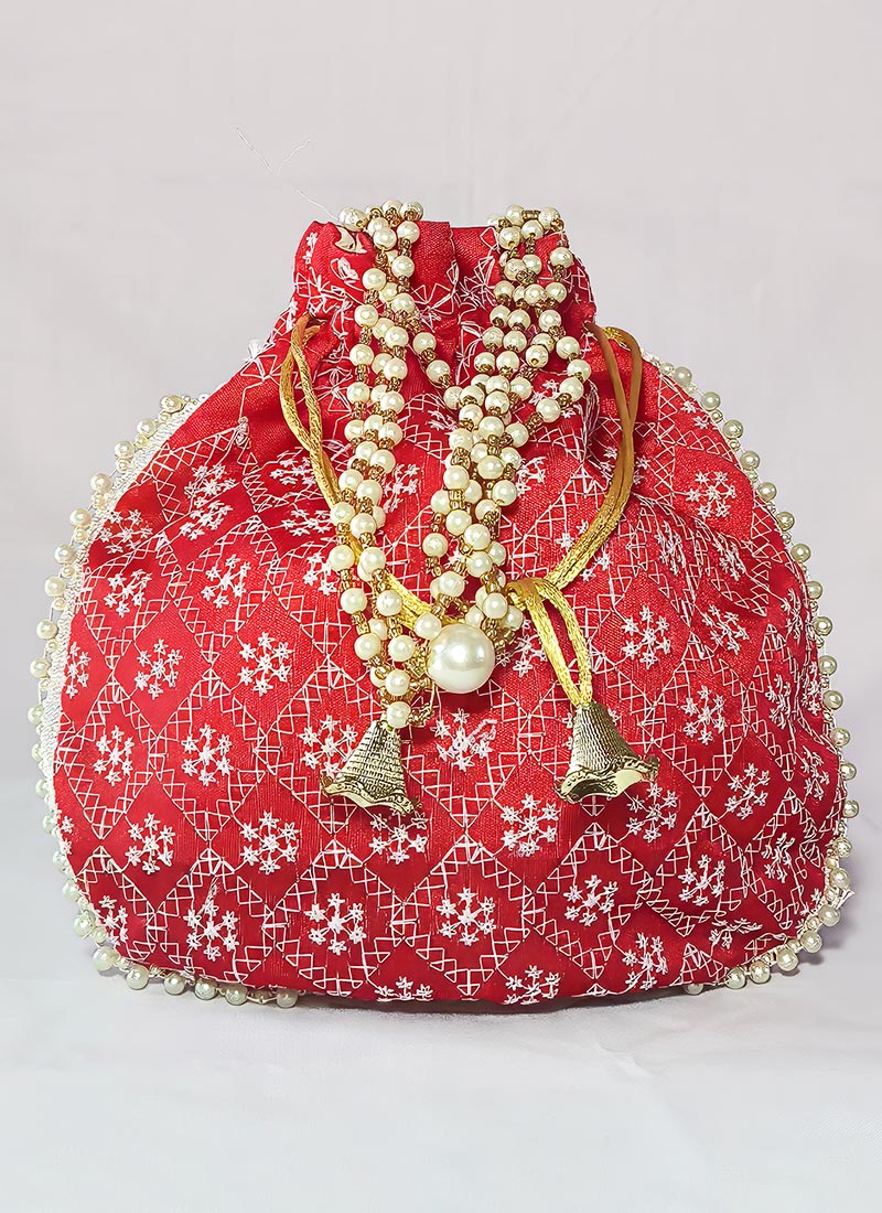 Shop Red Silk Embroidered Thread Potli Festive Wear Online at Best ...