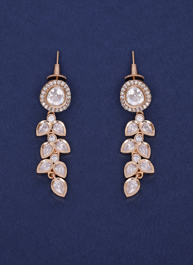 Buy Rose Gold Kundan Stone Work Danglers Festive Wear Online at Best ...
