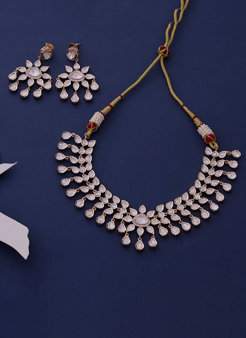 Shop Rose Gold Necklace In Kundan And Stone Work Wedding Wear Online at Best Price | Cbazaar