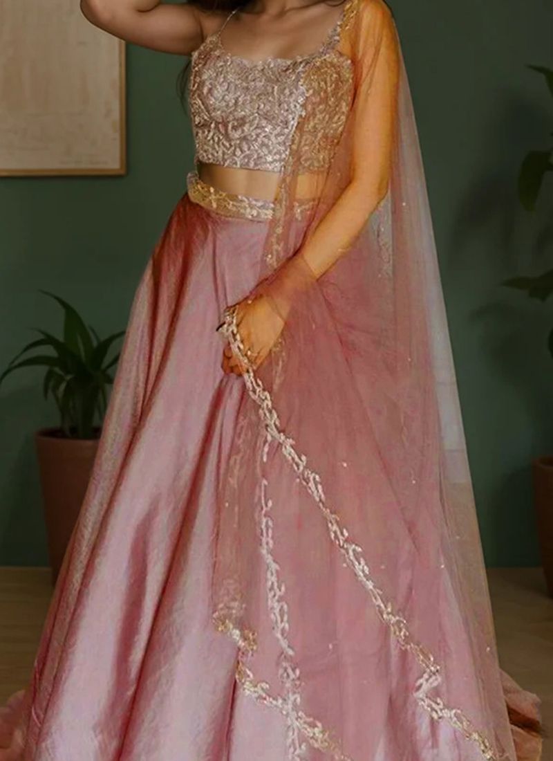 Buy Rose Pink Organza Stone And Cut Dana Hand Embroidered Lehenga ...