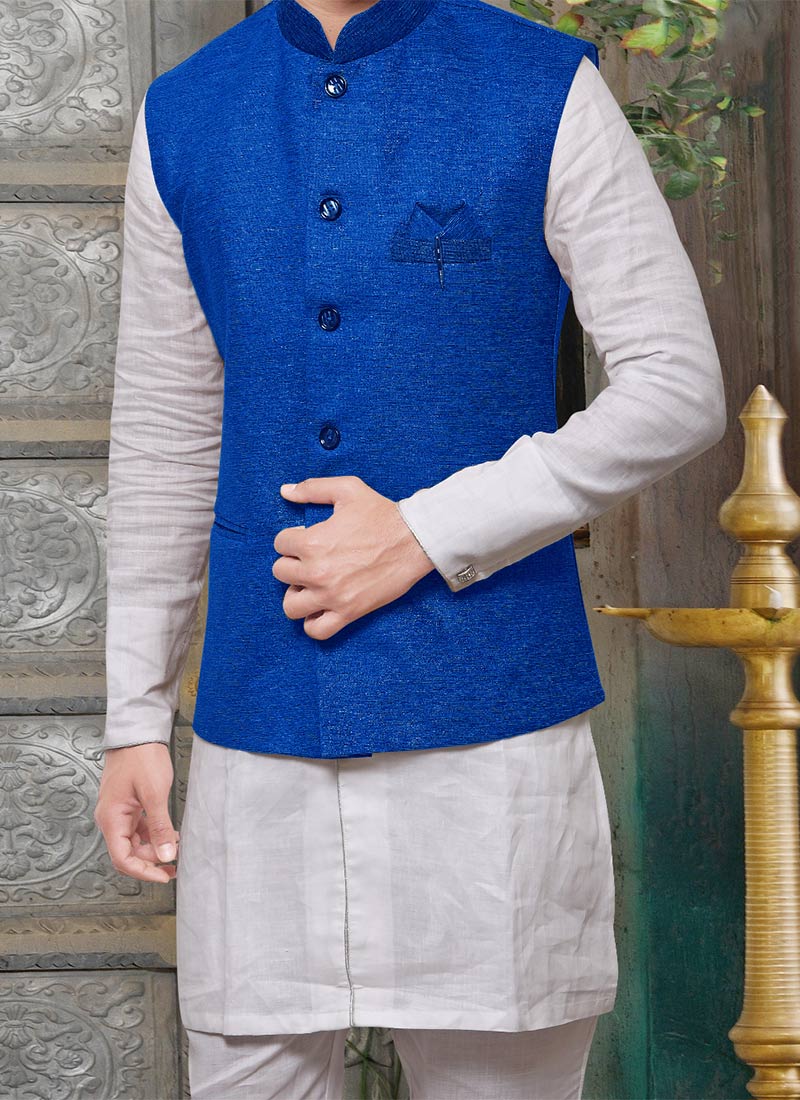 Shop Royal Blue Jute Nehru Jacket Online at Best Price | Cbazaar