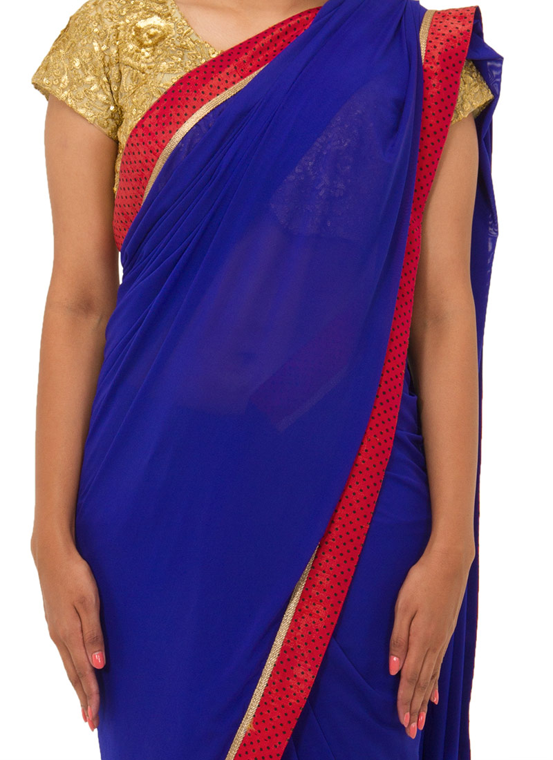 Buy Royal Blue Lycra Net Border Saree Party Wear Online at Best Price | Cbazaar
