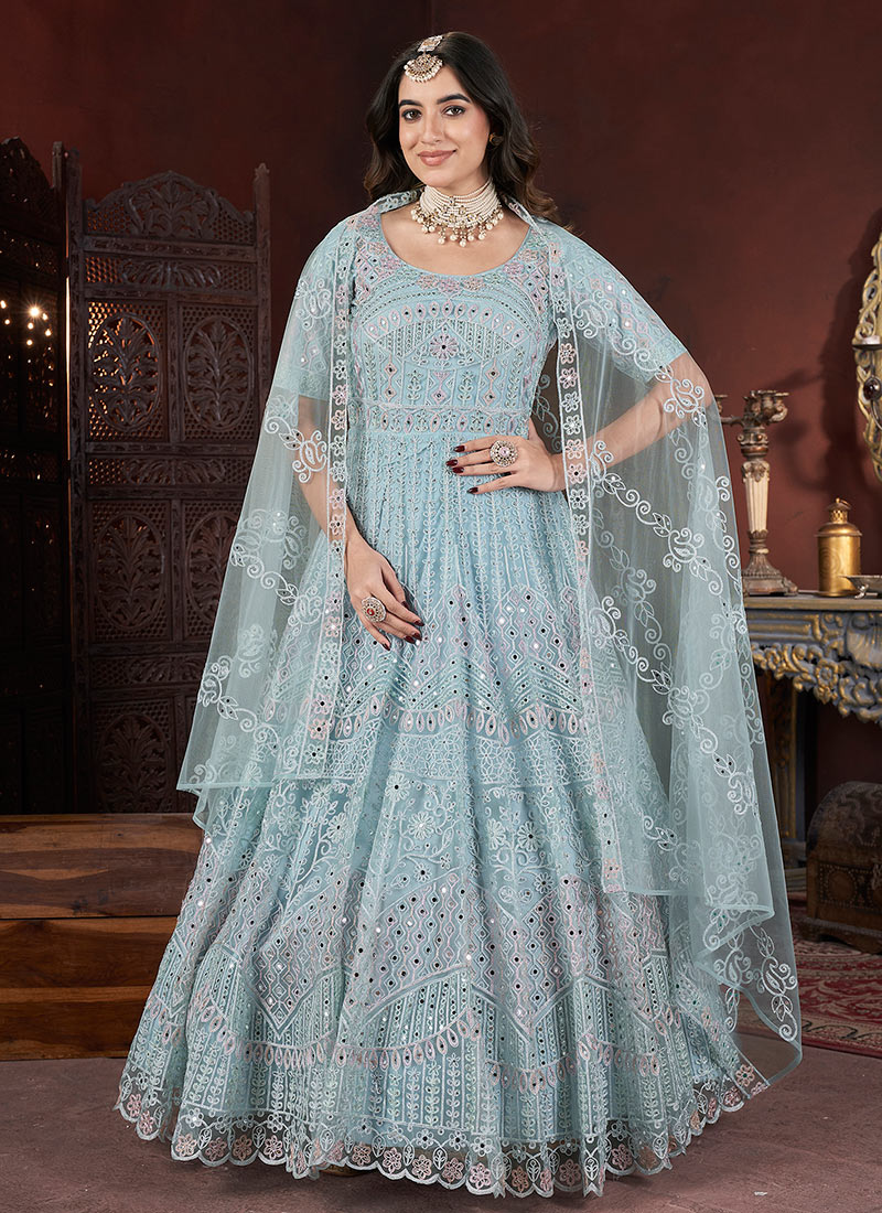 Shop Royal Sky Blue Net Zarkan Embroidered A Line Anarkali Suit Wedding ...