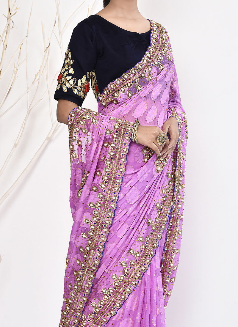 Hand Embroidered Sarees | Zardosi Sarees | Zari Stone work sarees