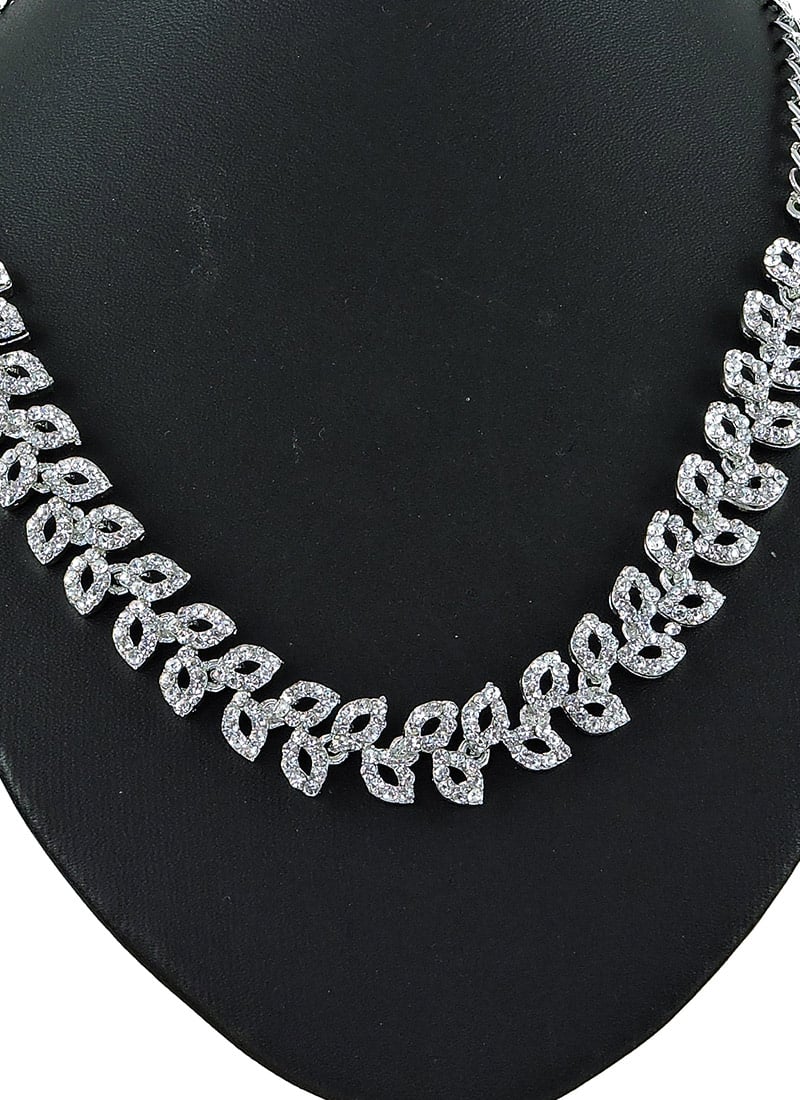 Buy Silver N White Necklace Set Party Wear Online at Best Price | Cbazaar
