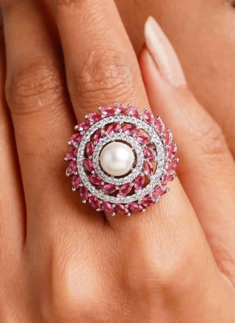 Shop Silver Plated Kundan With Moti And Stone Ring Wedding Wear in ...