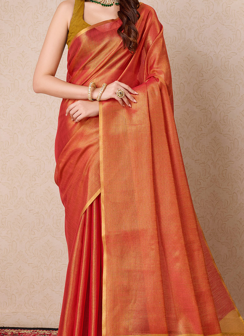 Shop Simple Traditional Red Silk Saree Festive Wear Online at Best ...