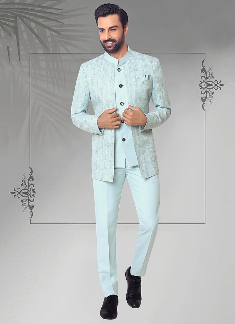 Shop Sky Blue Terry Rayon Jodhpuri Suit Wedding Wear Online at Best ...