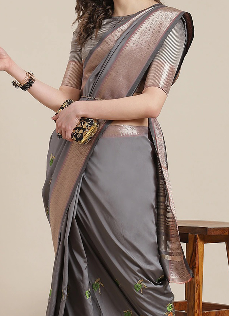 Shop Soft Cotton Silk Colourful Thread Embroidery Work Golden Border ...