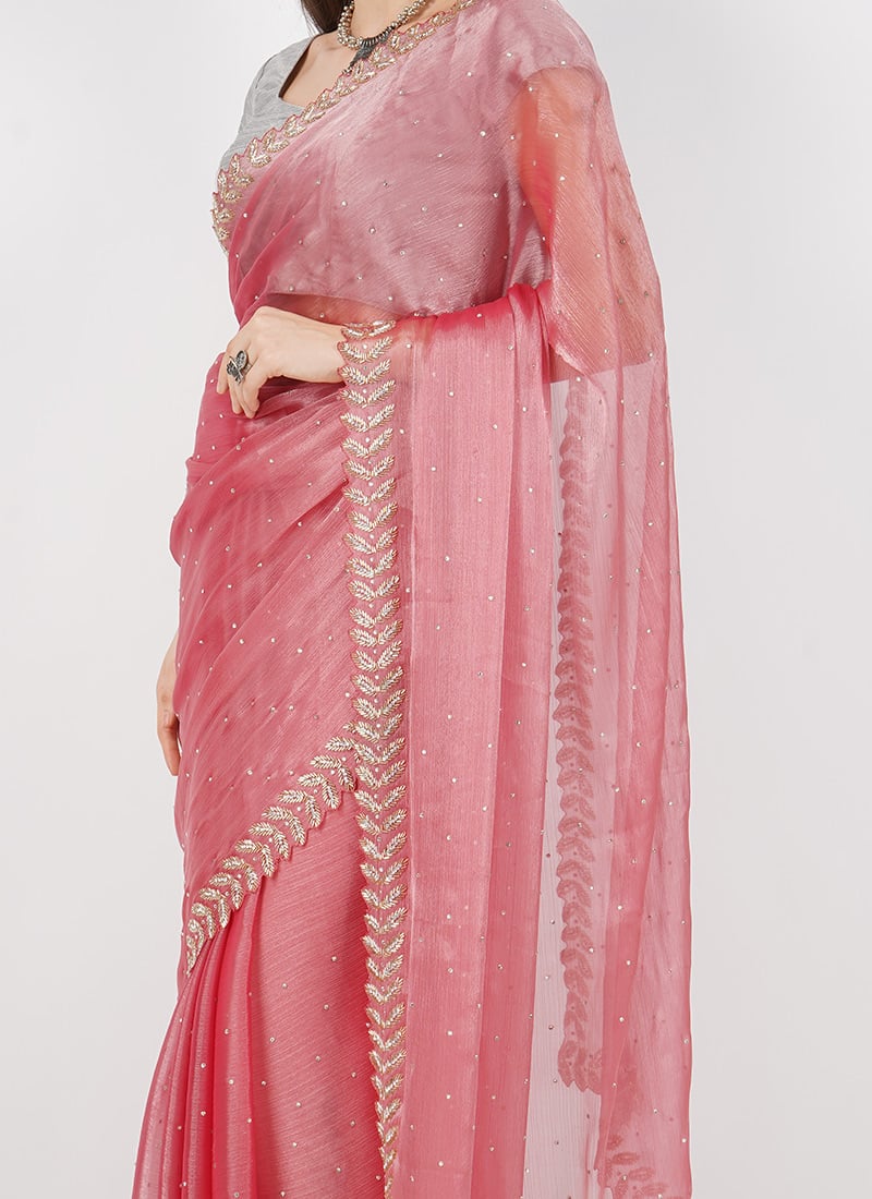 Hand Embroidered Sarees | Zardosi Sarees | Zari Stone work sarees