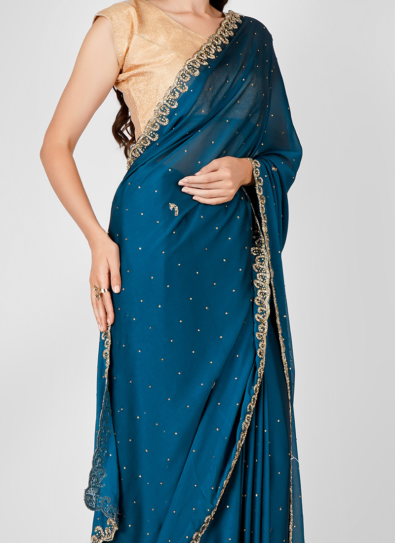 Hand Embroidered Sarees | Zardosi Sarees | Zari Stone work sarees