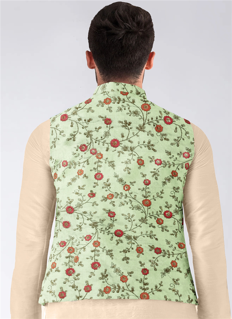 Shop Teen Boys Mint Green Embroidered N Cream Bandi Set Party Wear in ...