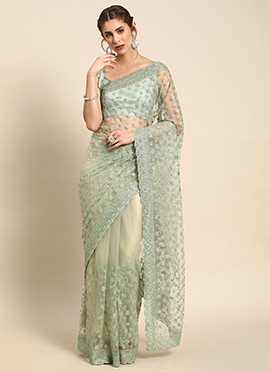 Grey Faux Georgette Sequins Sarees SASACW3868