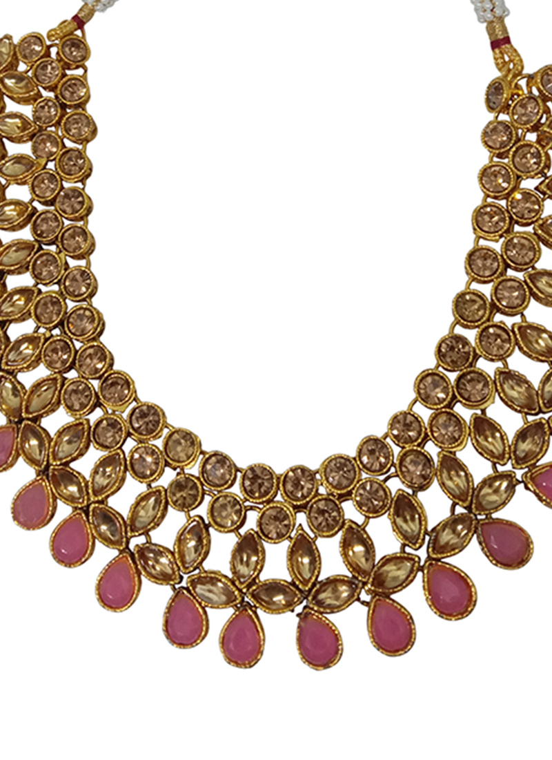 Shop Traditional Gold N Pink Necklace Set Online at Best Price | Cbazaar