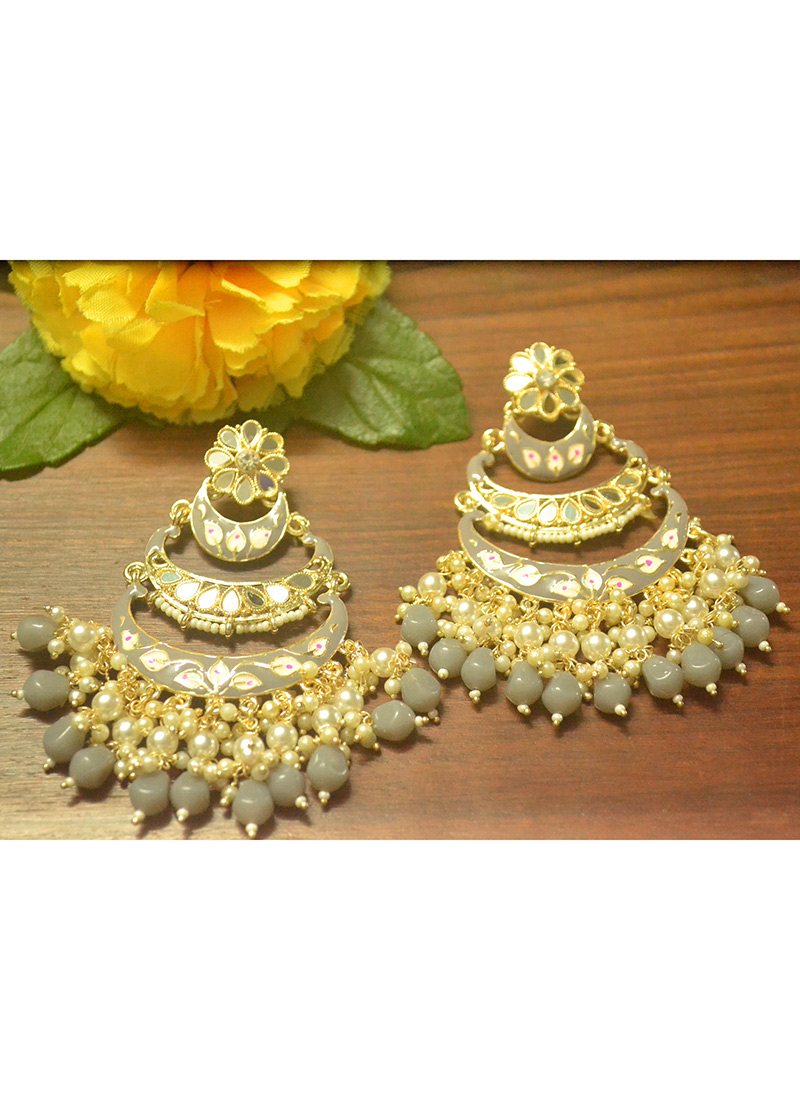 Shop Traditional Grey Meenakari Stone And Beads Chaand Bali Online at ...