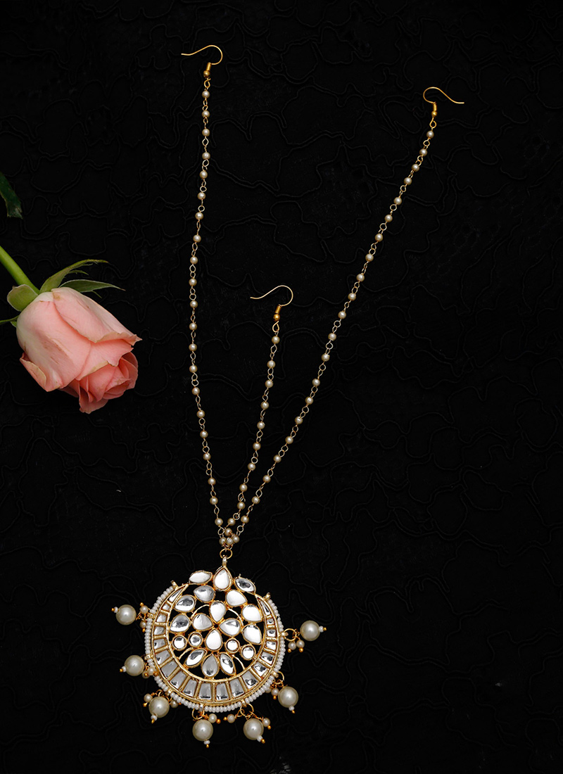 Shop Traditional Matha Patti Gold Plated Kundan Work White Stone Beads ...