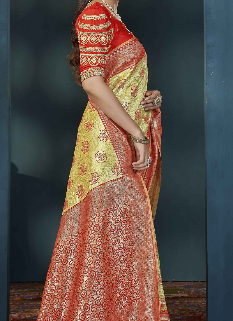 Buy Traditional Red Silk Jacquard Woven Festive Saree Festive Wear ...