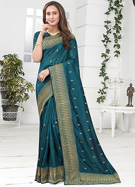 Shop Turquoise Color Sarees Online Shopping - Cbazaar