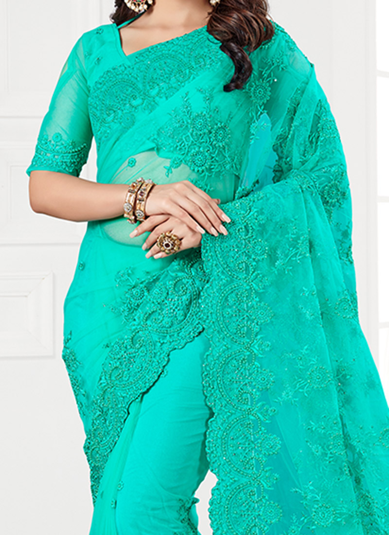 Shop Turquoise Color Sarees Online Shopping - Cbazaar