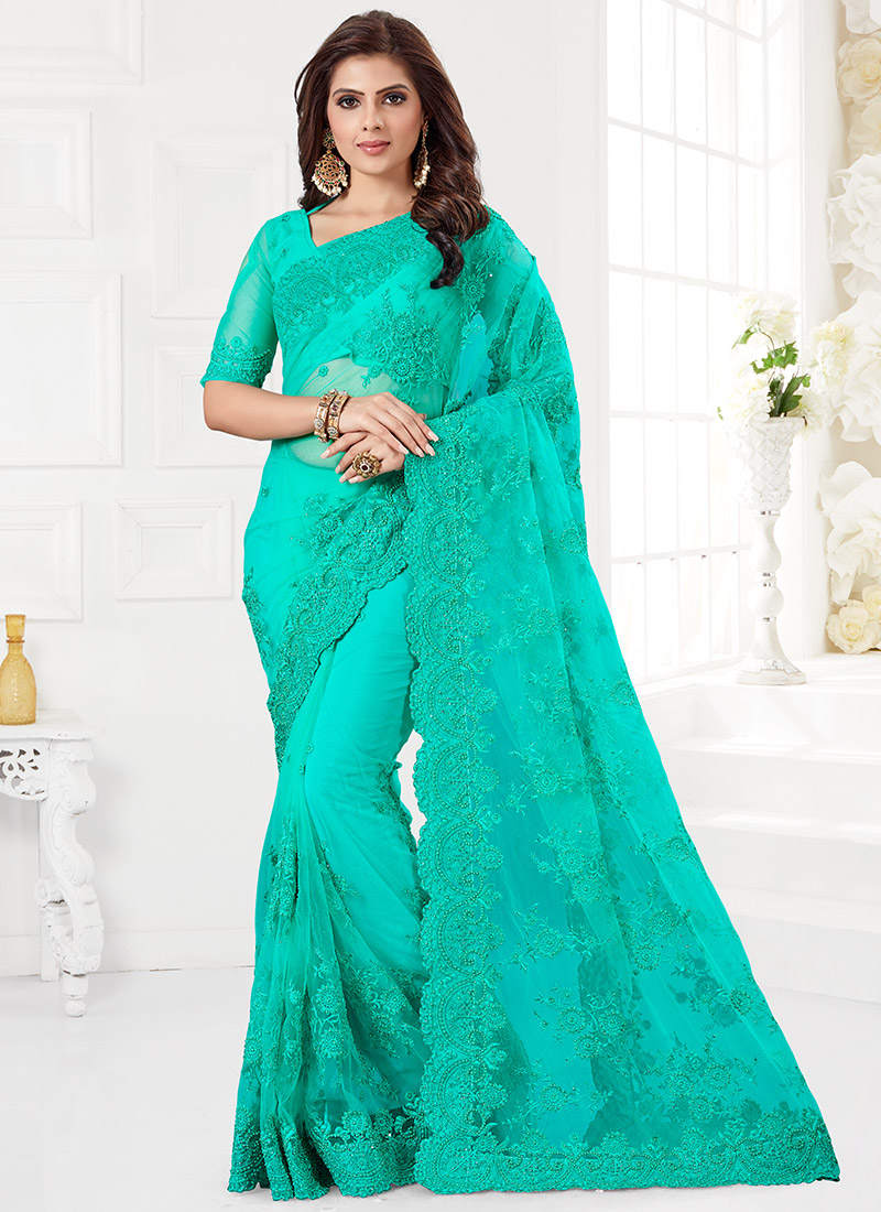 Shop Turquoise Color Sarees Online Shopping - Cbazaar
