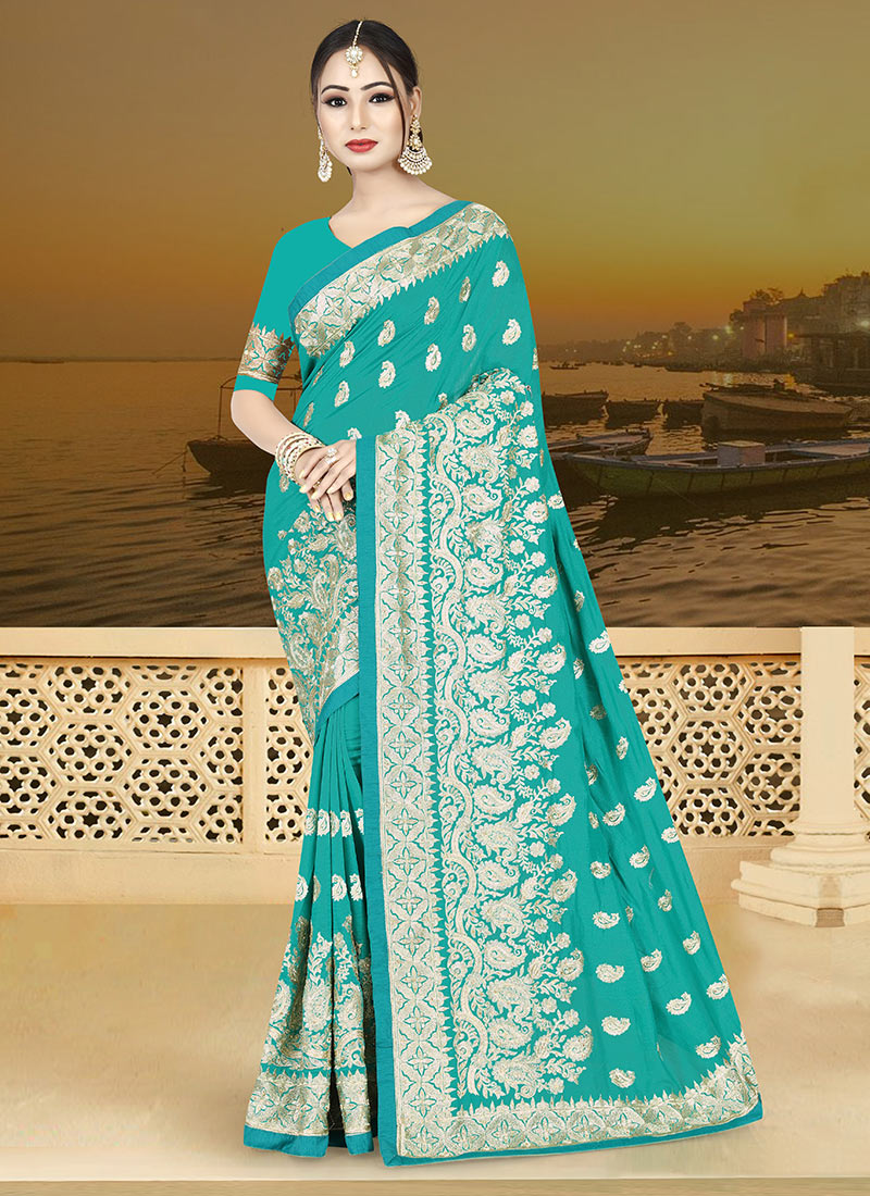 Buy Turquoise Embroidered Saree Embroidered Sari Online Shopping Buy Turquoise Embroidered Saree Embroidered Sari Online Shopping