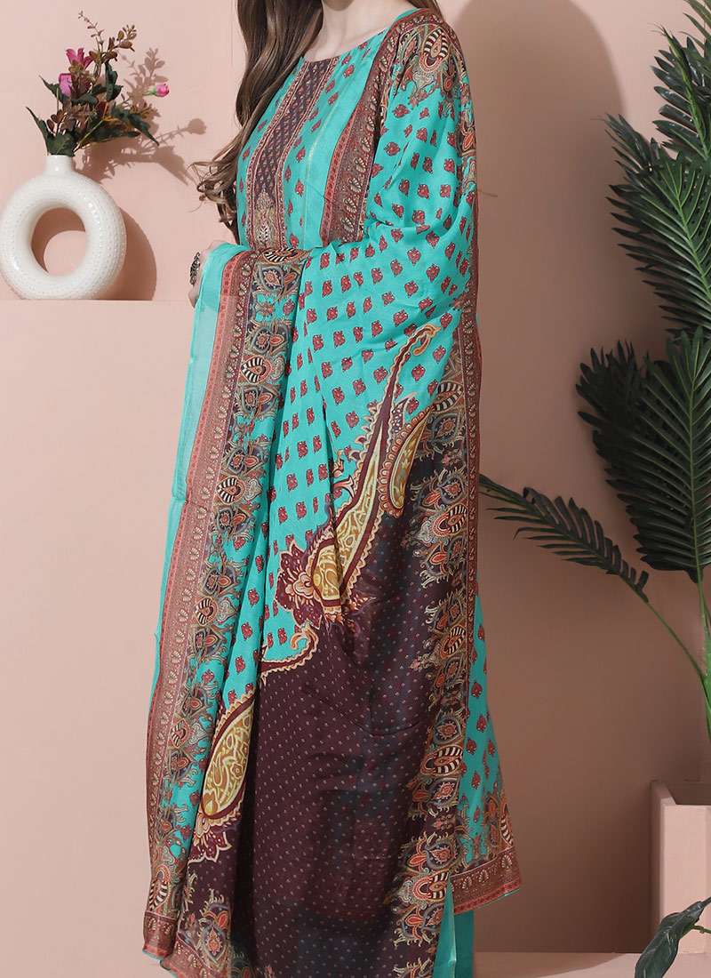 Buy Turquoise Muslin Printed Palazzo Suit After Six Wear Online at Best ...