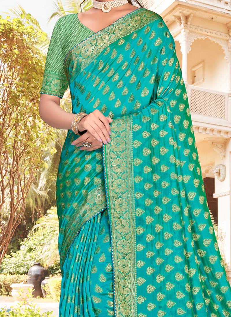 Shop Turquoise Color Sarees Online Shopping - Cbazaar