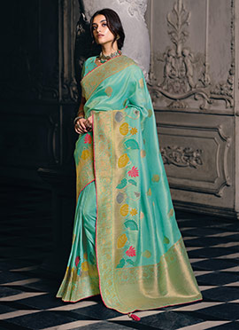 Shop Turquoise Color Sarees Online Shopping - Cbazaar