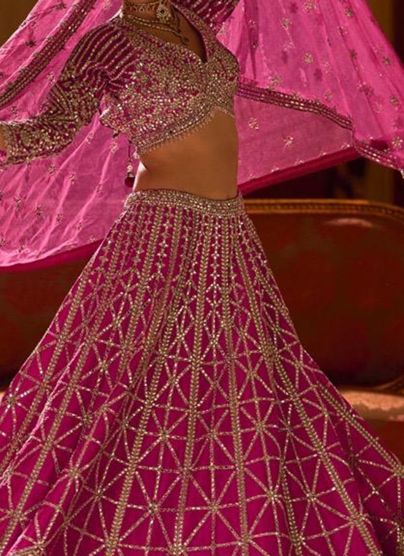 Shop Umbrella Lehenga Pink Silk Embroidered Sequins Mirror Work Zari ...
