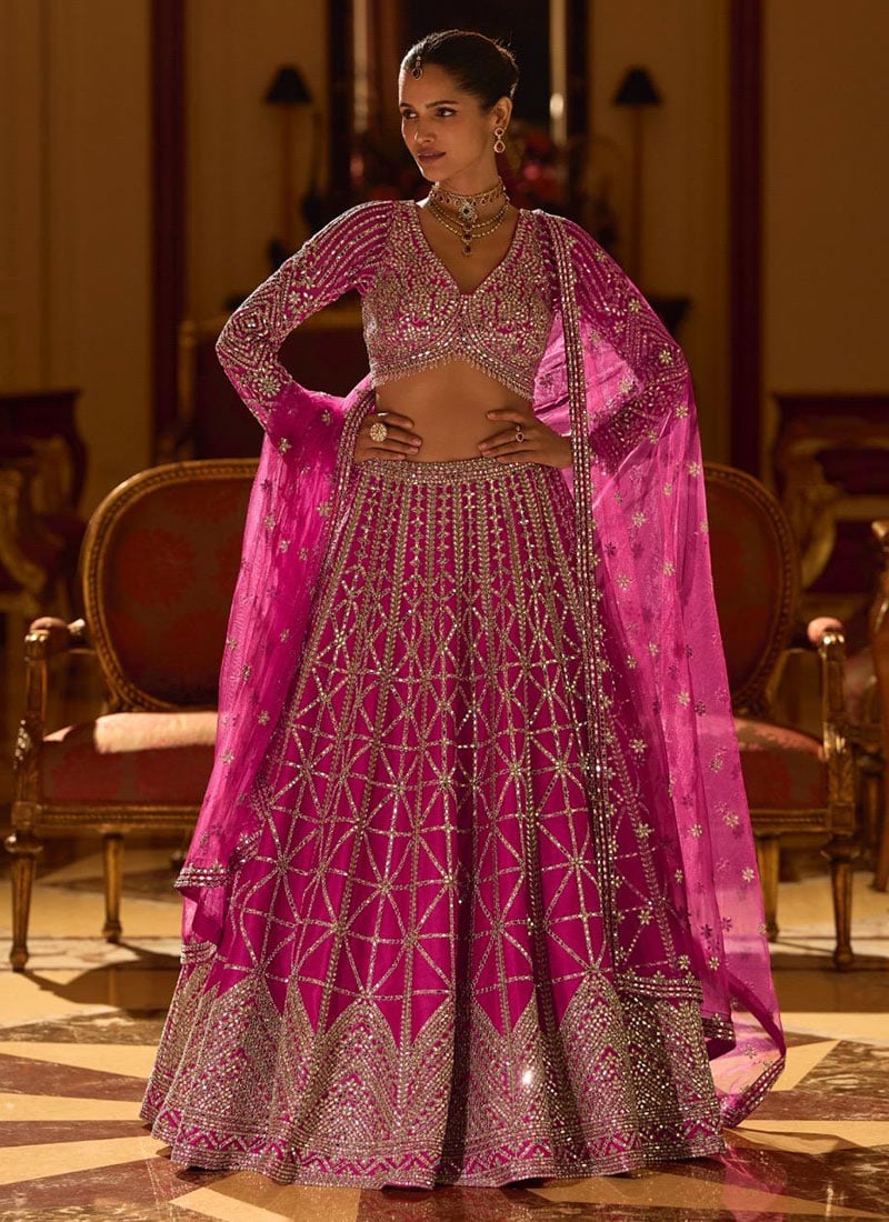 Shop Umbrella Lehenga Pink Silk Embroidered Sequins Mirror Work Zari ...