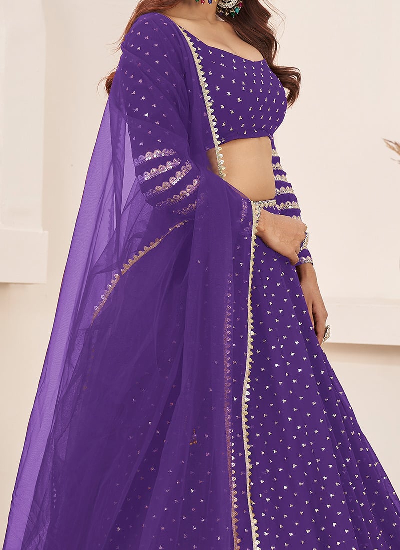 Shop Violet Georgette Zari Embroidered Sequins RavishingLehenga Wedding ...