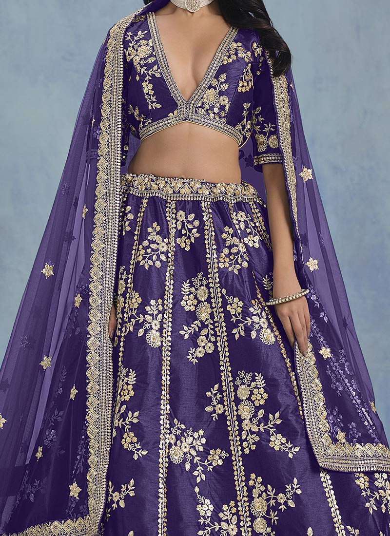 Shop Violet Silk Embroidered Sequins Lehenga Wedding Wear Online at ...