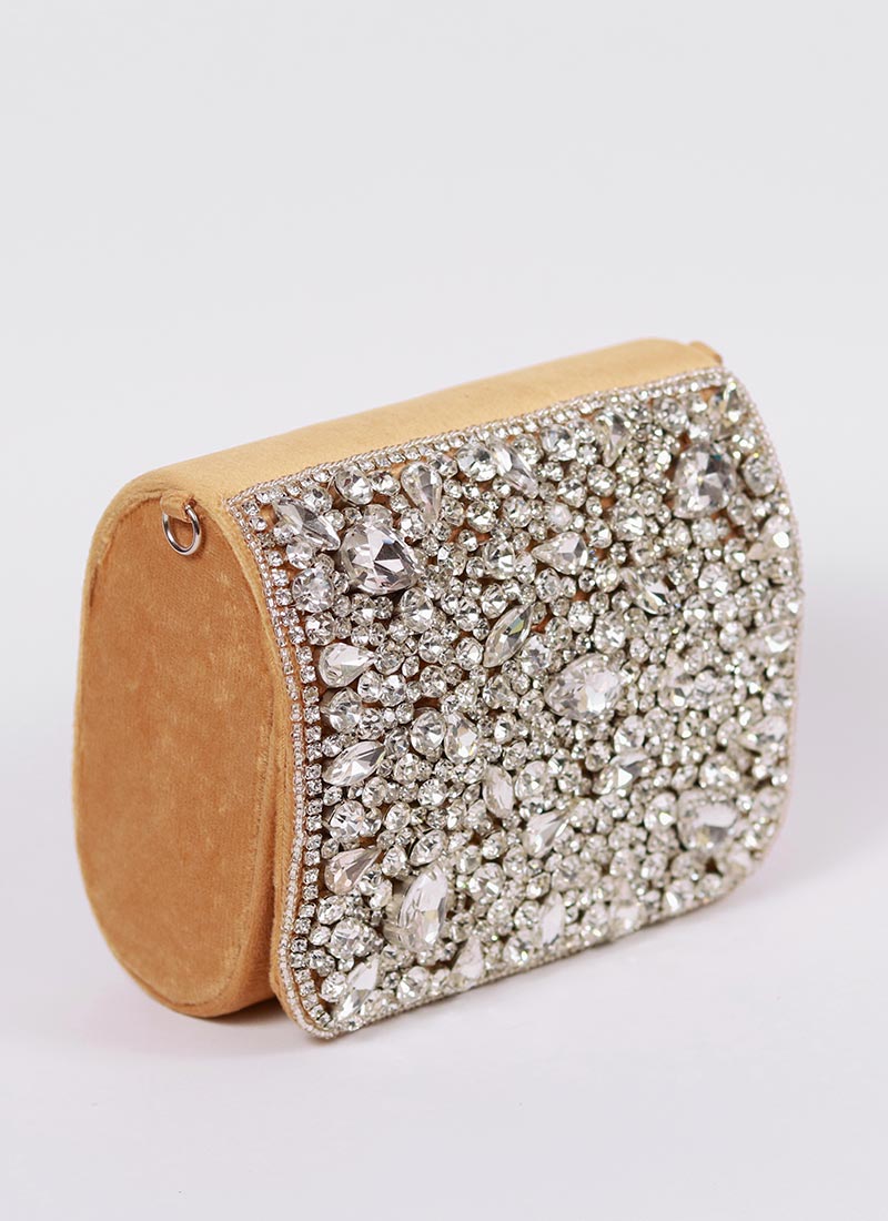 Buy Wedding And Party Clutch For In Gold Suede With Stone Beads And ...