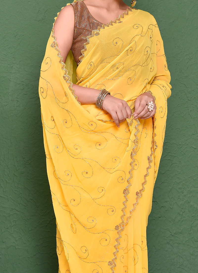 Hand Embroidered Sarees | Zardosi Sarees | Zari Stone work sarees