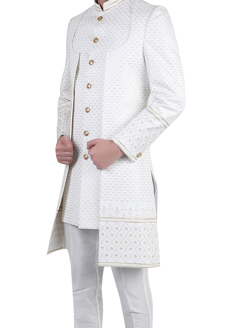Buy White Art Silk Brocade Indowestern Sherwani Party Wear Online at Best Price | Cbazaar