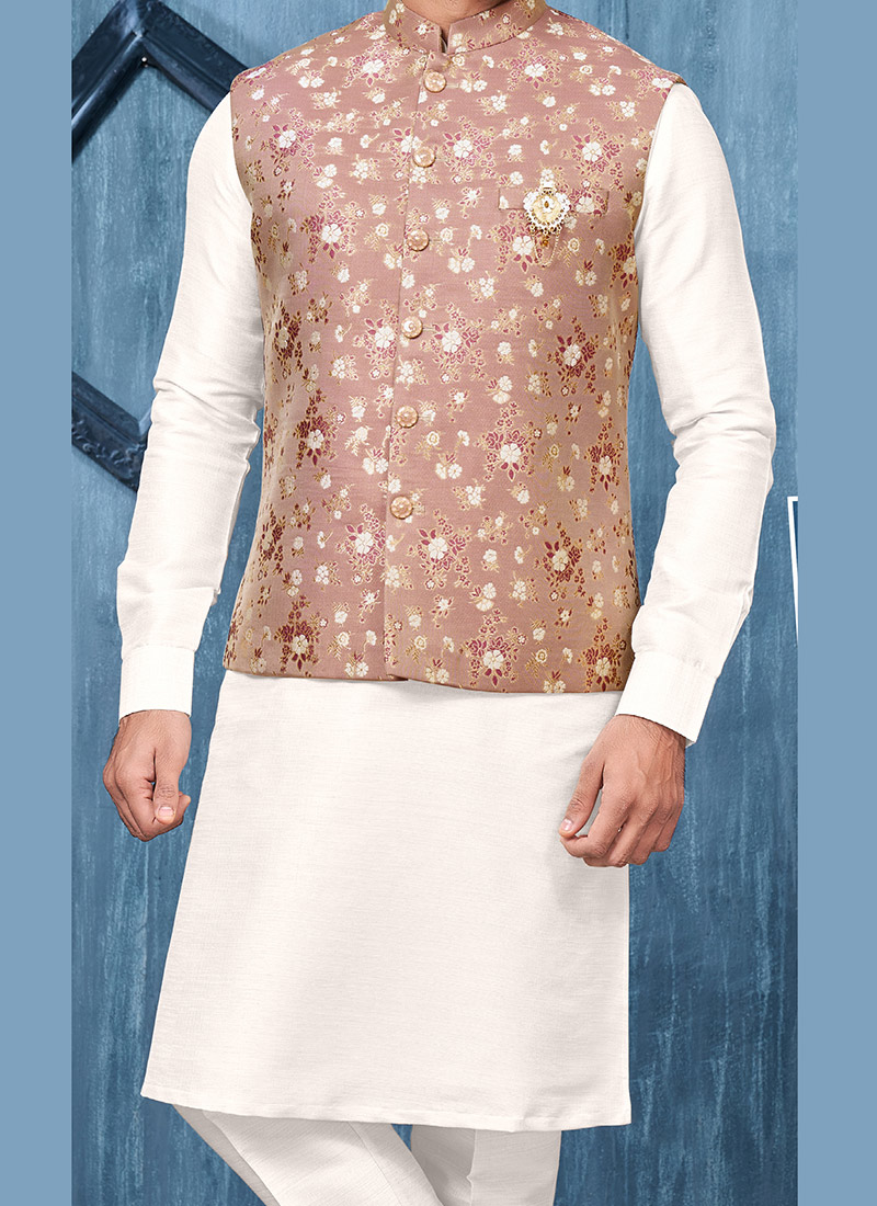 Shop White Art Silk Jacquard Bandi Set Party Wear Online at Best Price ...