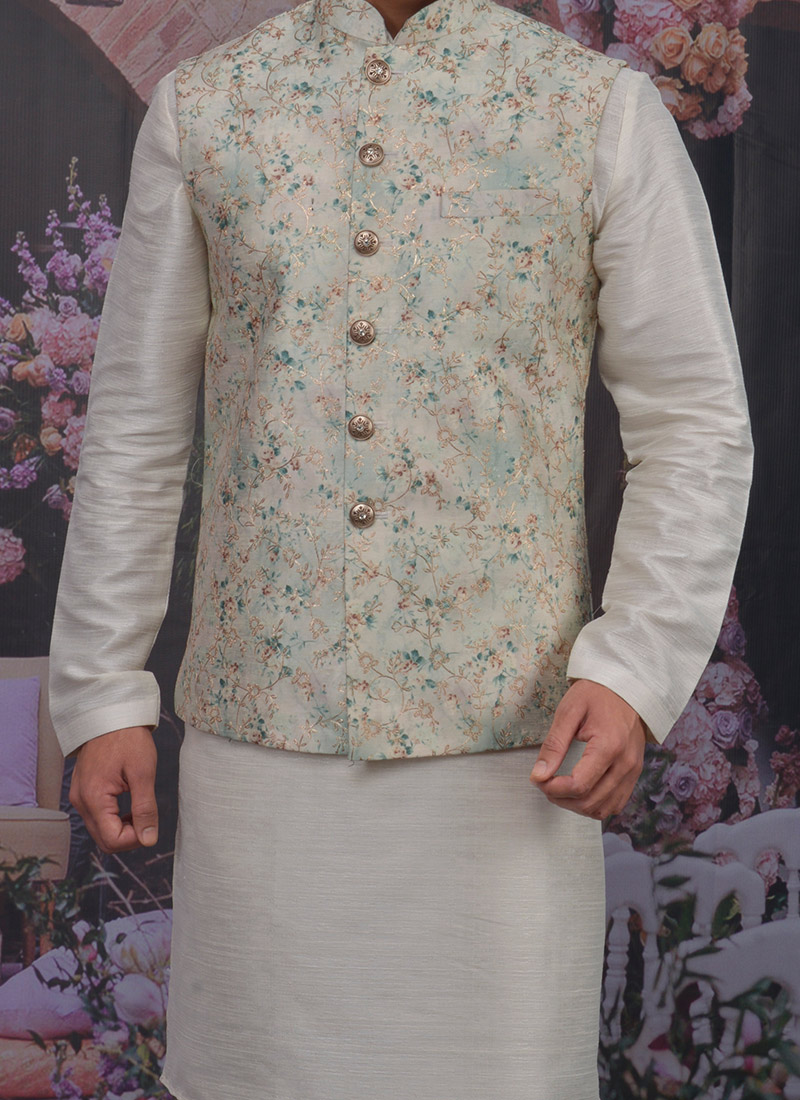 Shop White Banarasi Art Silk Bandi Set Party Wear Online at Best Price ...