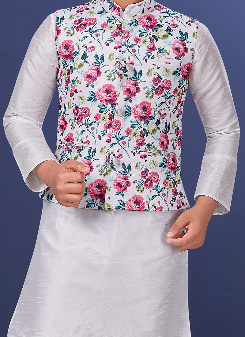 Shop White Dhupion Silk Bandi Set Online at Best Price | Cbazaar