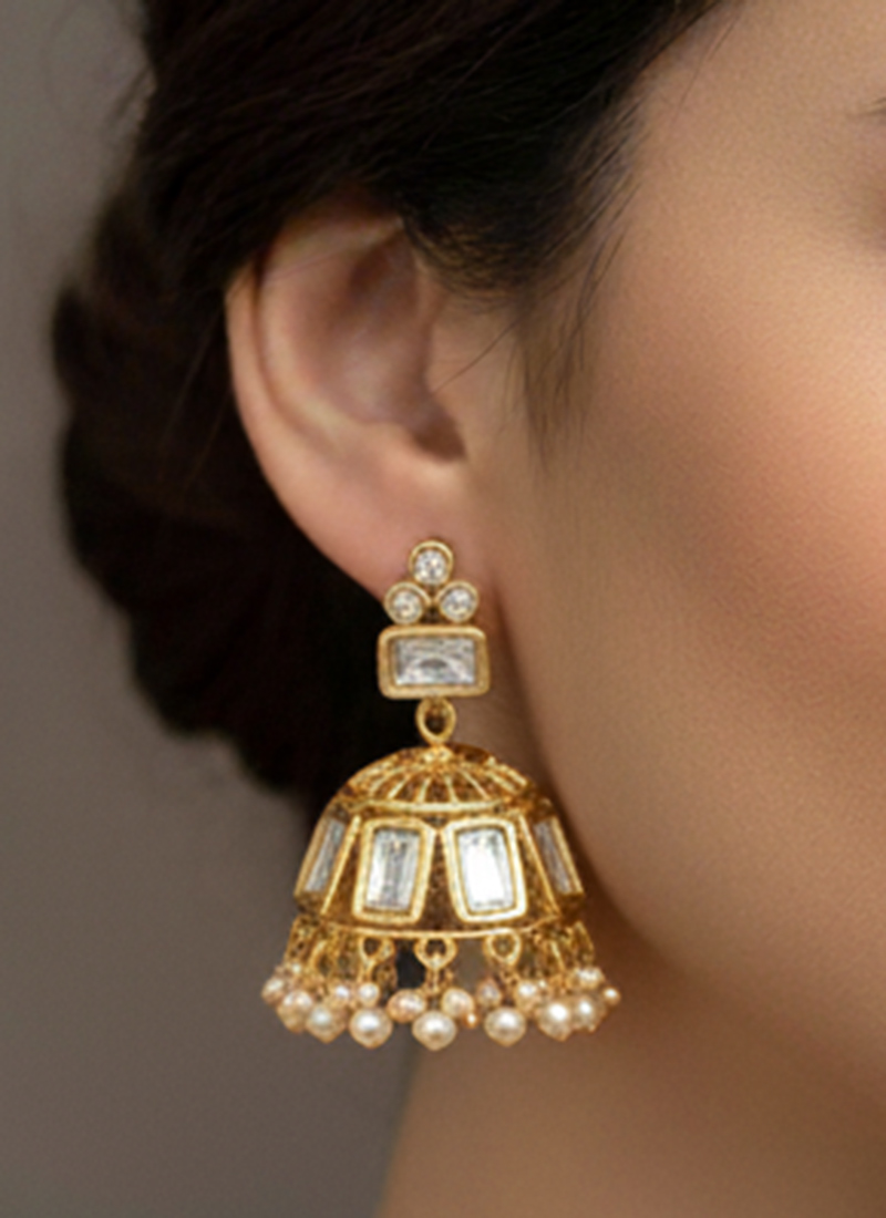 Shop White Kundan And Beads Jhumka Festive Wear in India - Cbazaar