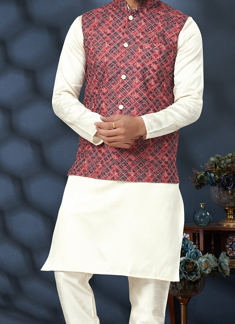 Shop White Printed Silk Bandi Set Festive Wear Online at Best Price ...