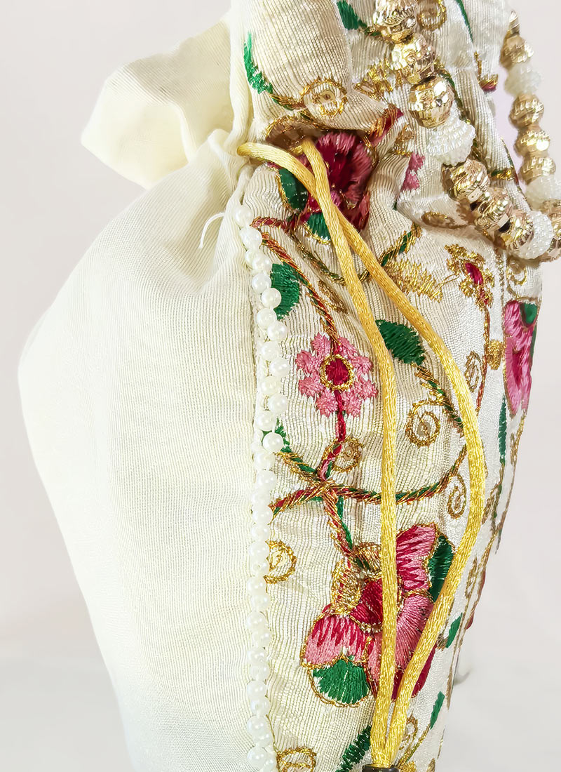 Shop White Silk Embroidered Thread Potli Festive Wear Online at Best ...
